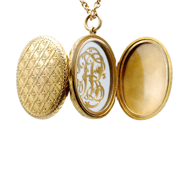 Victorian 18ct engraved triple locket with antique 9ct gold chain ...