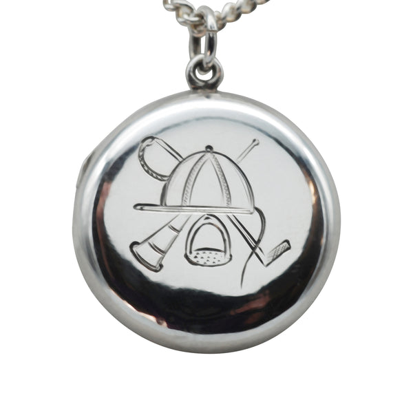 Victorian Sterling Silver Locket with Fox Hunting Themed Engravings ...